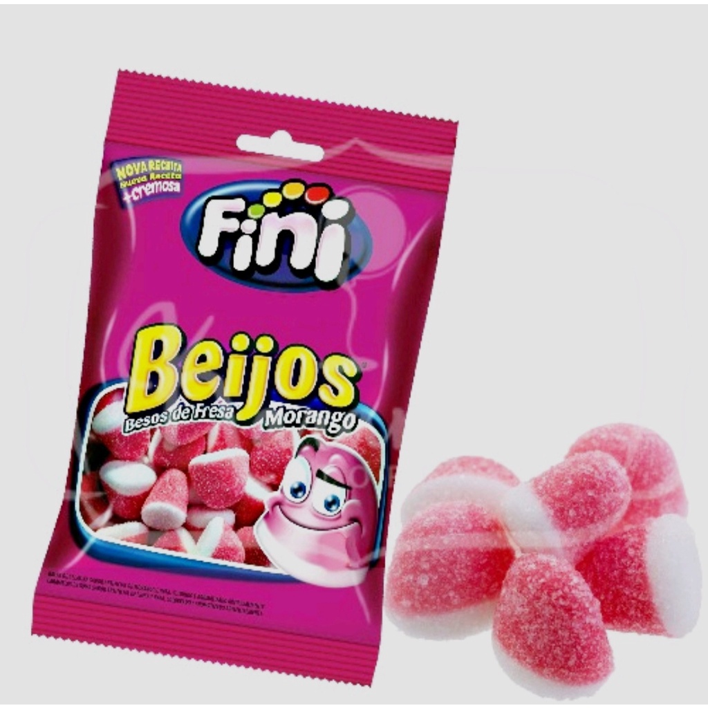 Bala Gelatina Fini Mini Beijos Morango 15g | Shopee Brasil