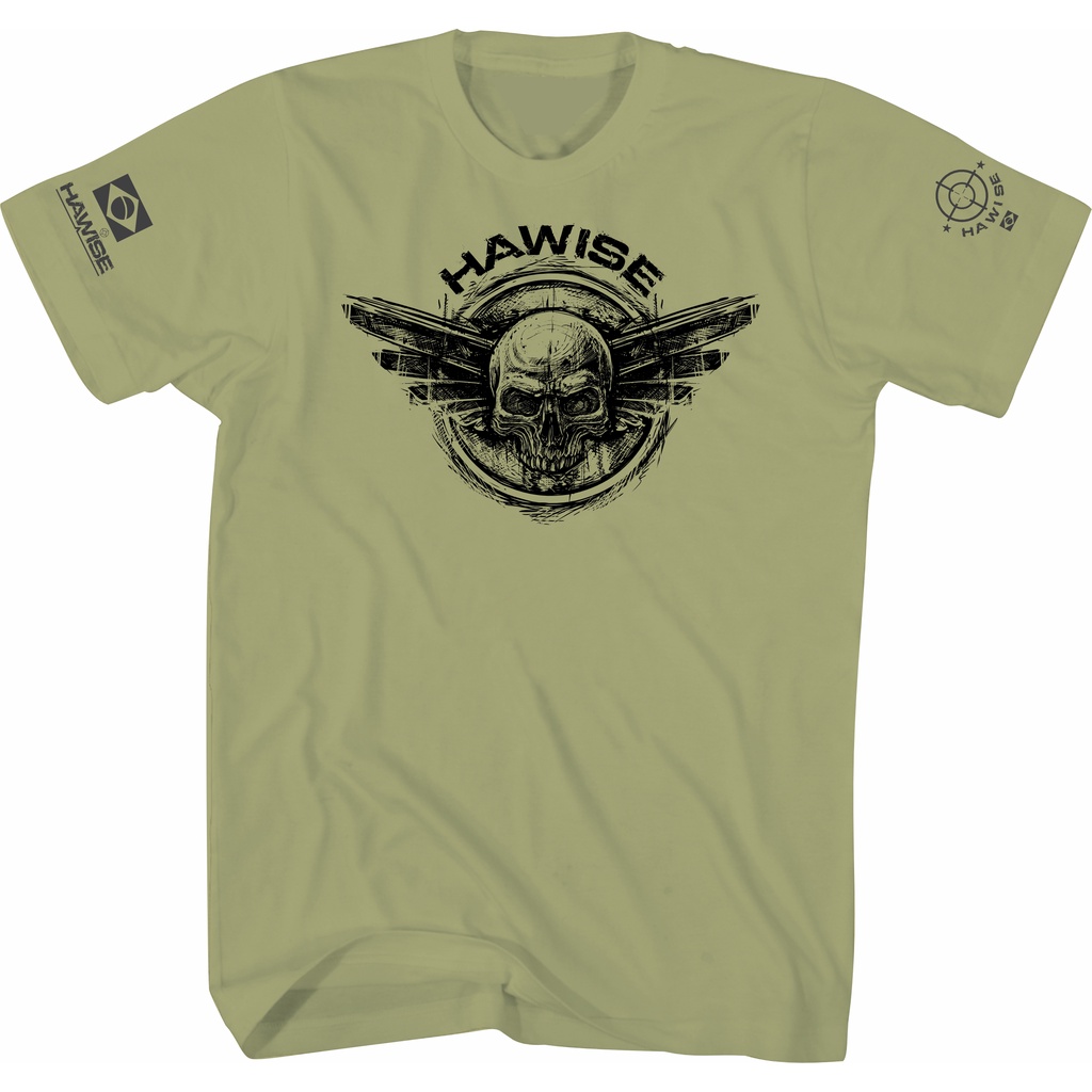 Camiseta militar Camisa masculina verde caveira asa logo Hawise em arco ...