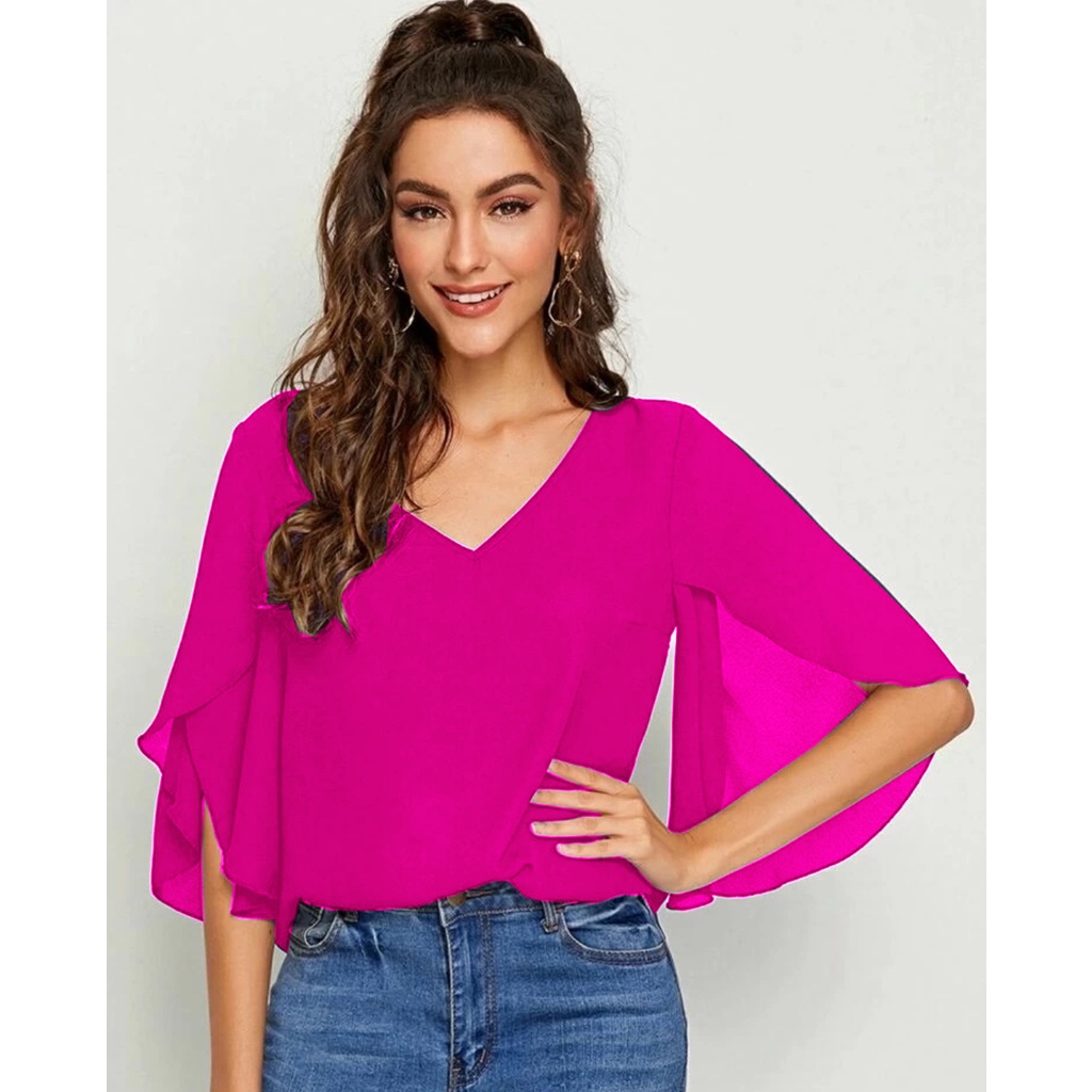Blusa Feminina Manga Flare Aberta Blusinha Social Moda Evangelica ...