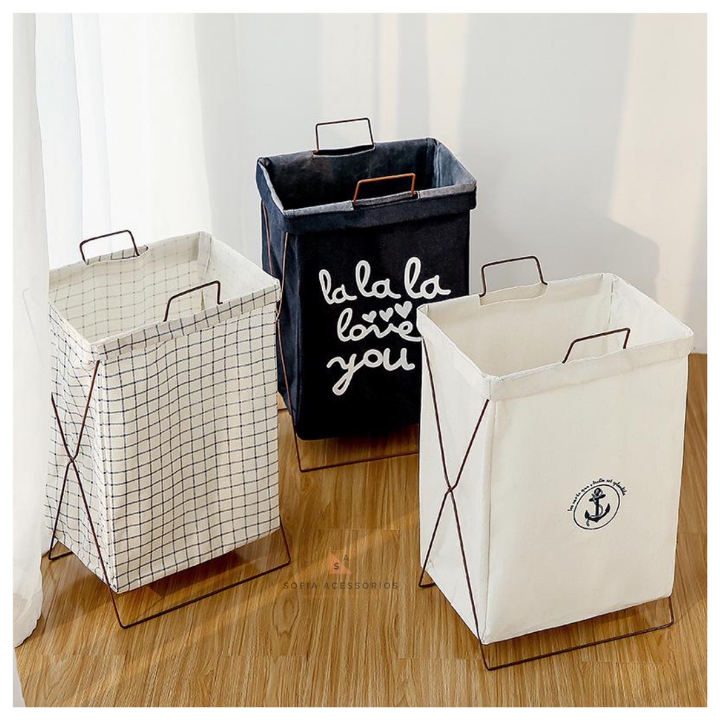 Cesto Organizador Roupa Suja Dobrável De Aço Grande 35x60cm 50 Litros ...