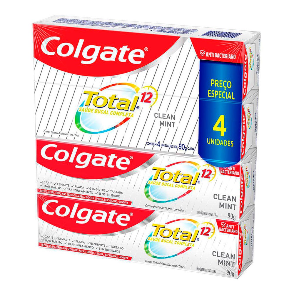 Kit Creme Dental Colgate Total 12 Clean Mint 90g 4 Unidades | Shopee Brasil