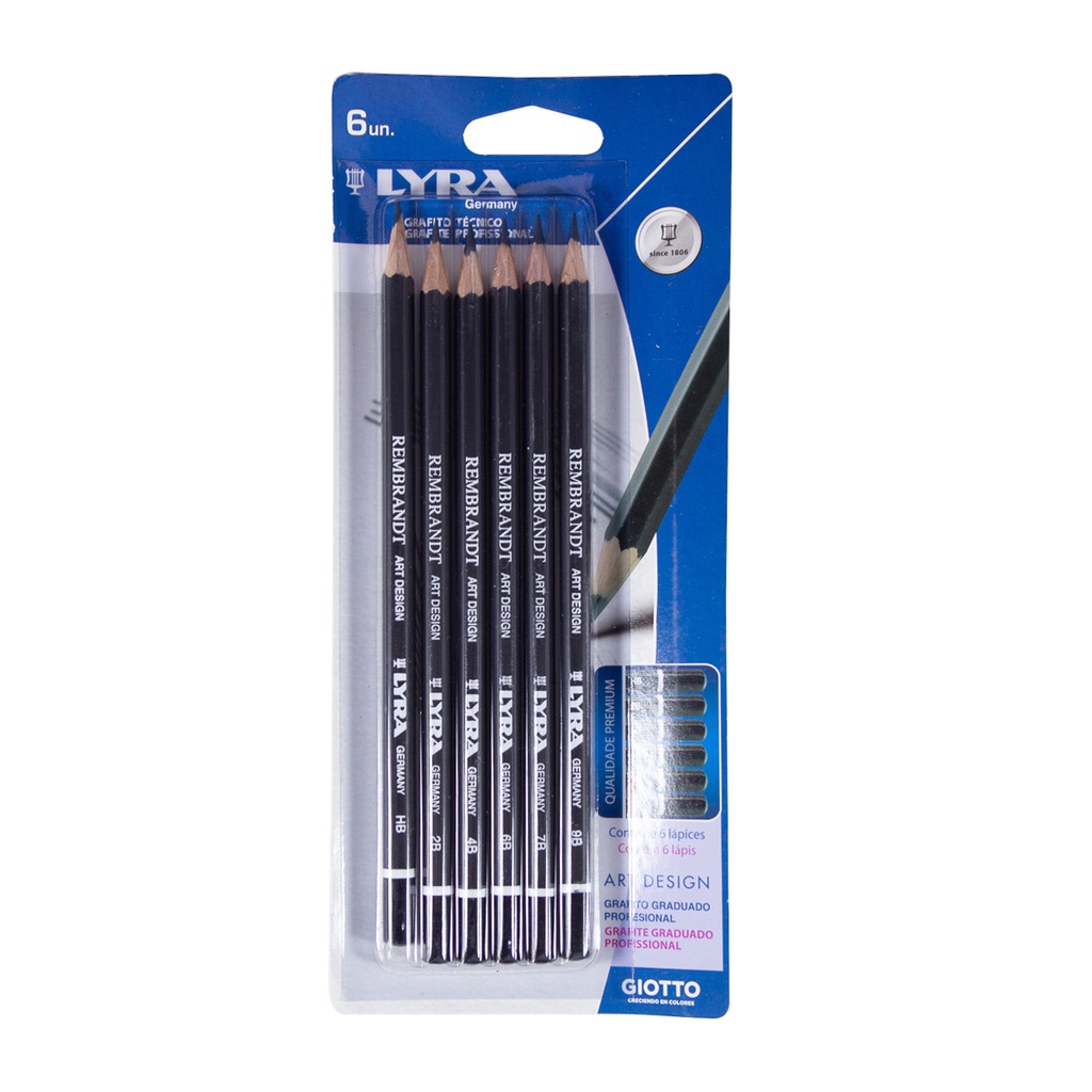 Jogo Lápis Grafite Graduado Profissional HB, 2B, 4B, 6B, 7B, 9B - Lyra | Shopee Brasil