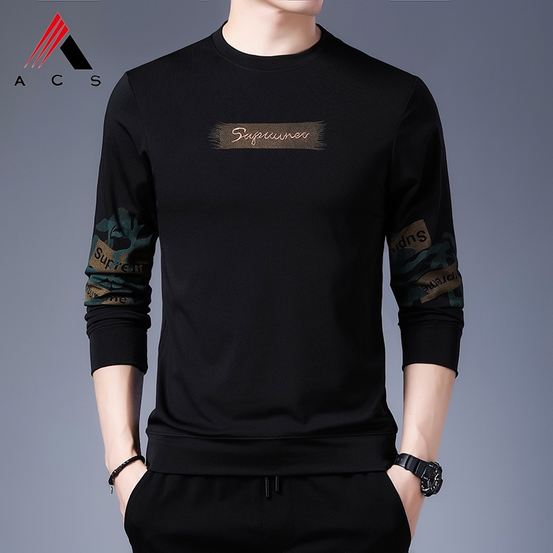 Camiseta Masculina Manga Longa Casual Estampada | Shopee Brasil