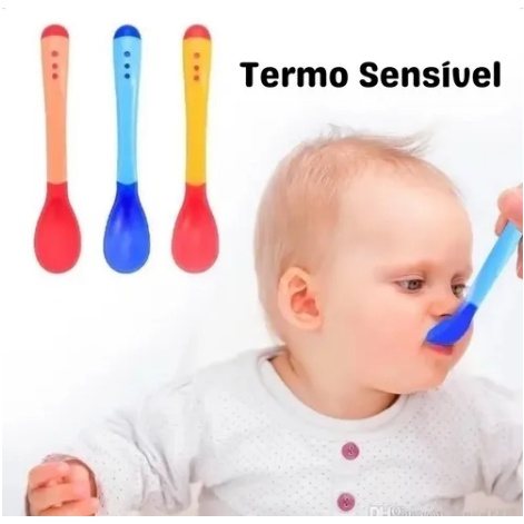 Colher Termica Infantil Muda Cor Silicone Bebe Alimentacao Sem Bpa ...