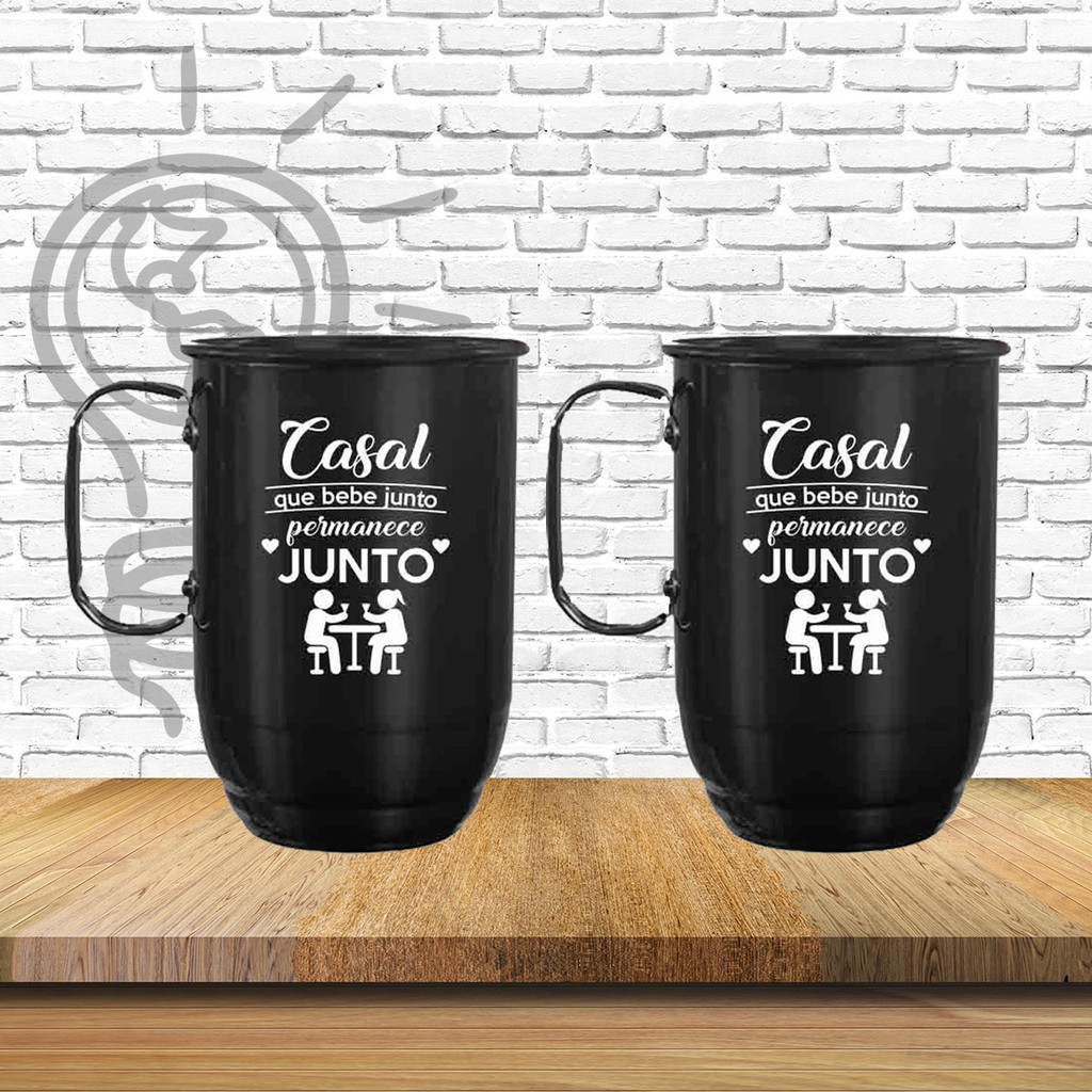 KIT CANECA DE ALUMINIO 850ml CASAL QUE BEBE JUNTO PERMANECE JUNTO 2unidades | Shopee Brasil