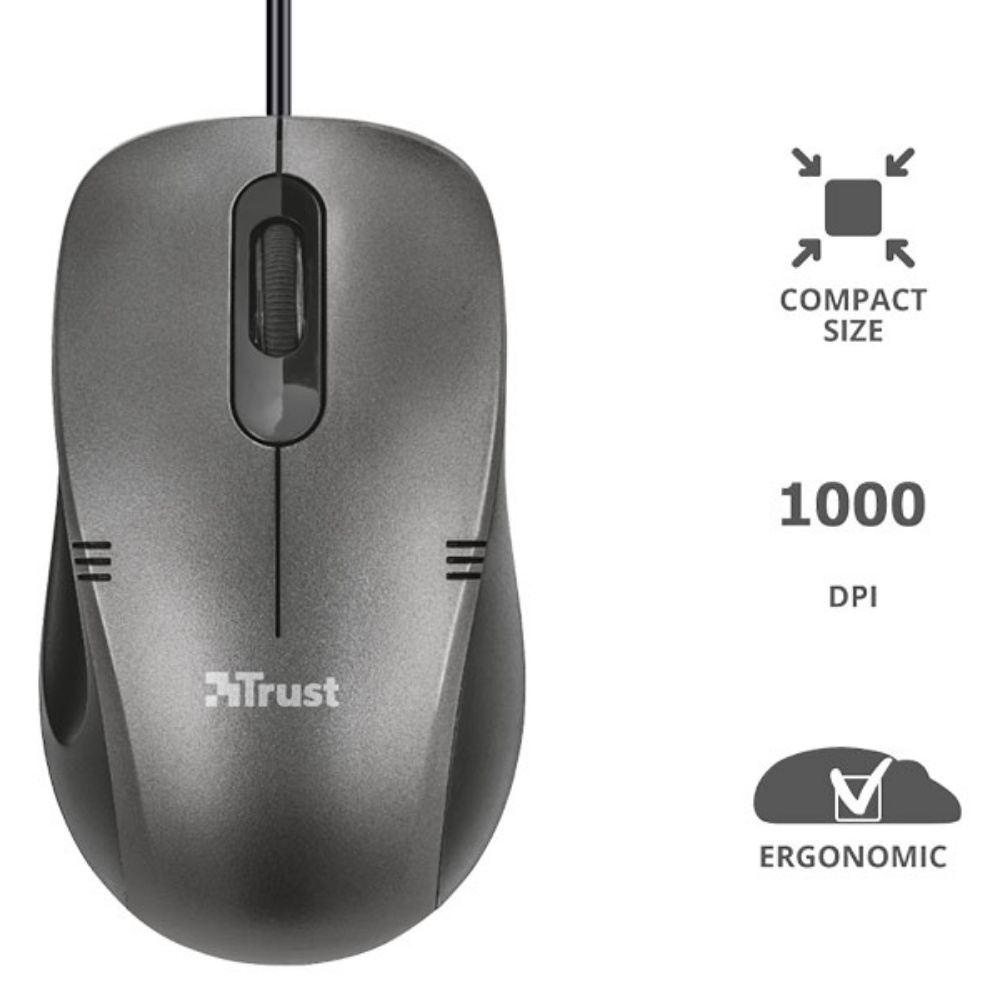 Mouse Trust Ivero Compacto 1000 DPI 3 Botões Ergonômico USB Preto Pc e ...