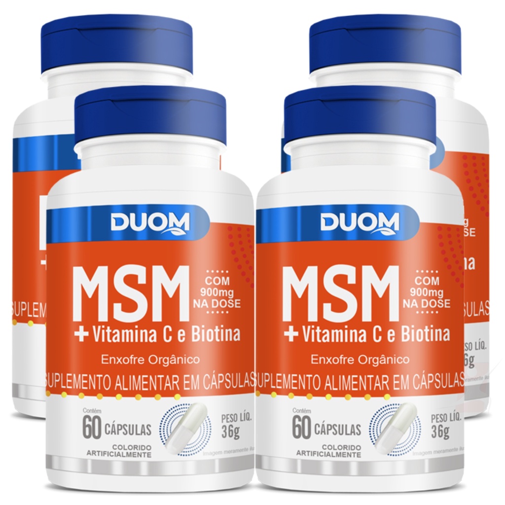 Combo Com 4 Msm Enxofre Organico 900mg + Vitamina C + Biotina 60 Caps Cada Total 240 Caps - Duom ...