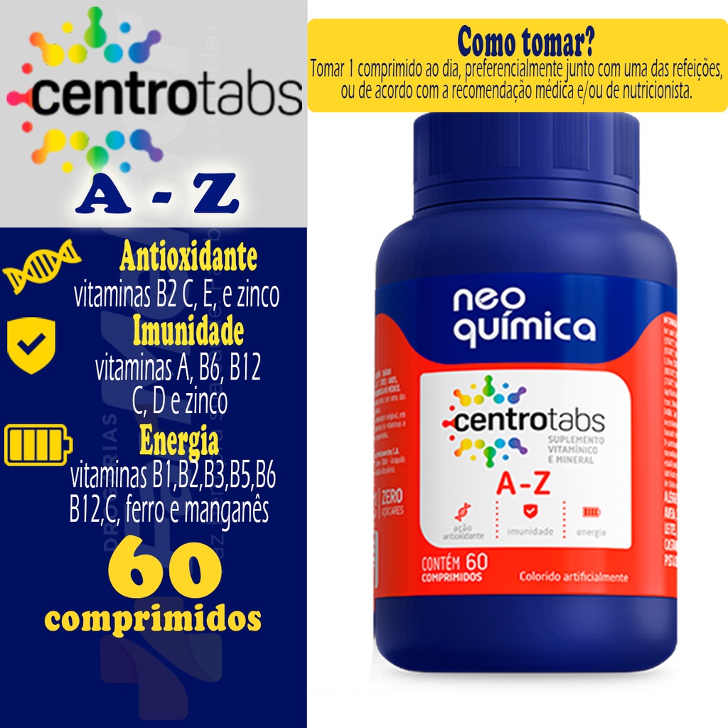 Centrotabs A-Z com 60 Comprimidos Antioxidantes - Vitaminas e Minerais ...