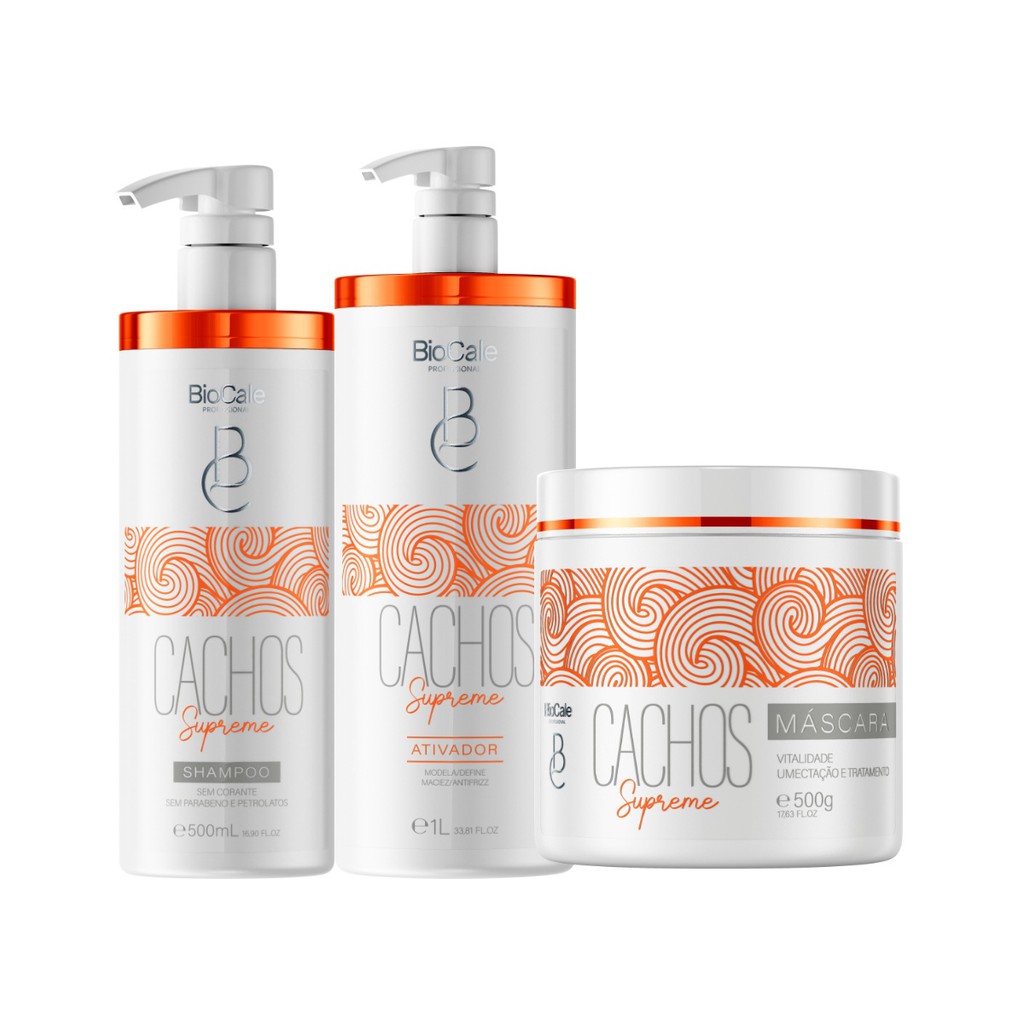 Biocale - Kit Cachos Supreme Shampoo 500ml + Ativador 1L + Máscara 500g ...