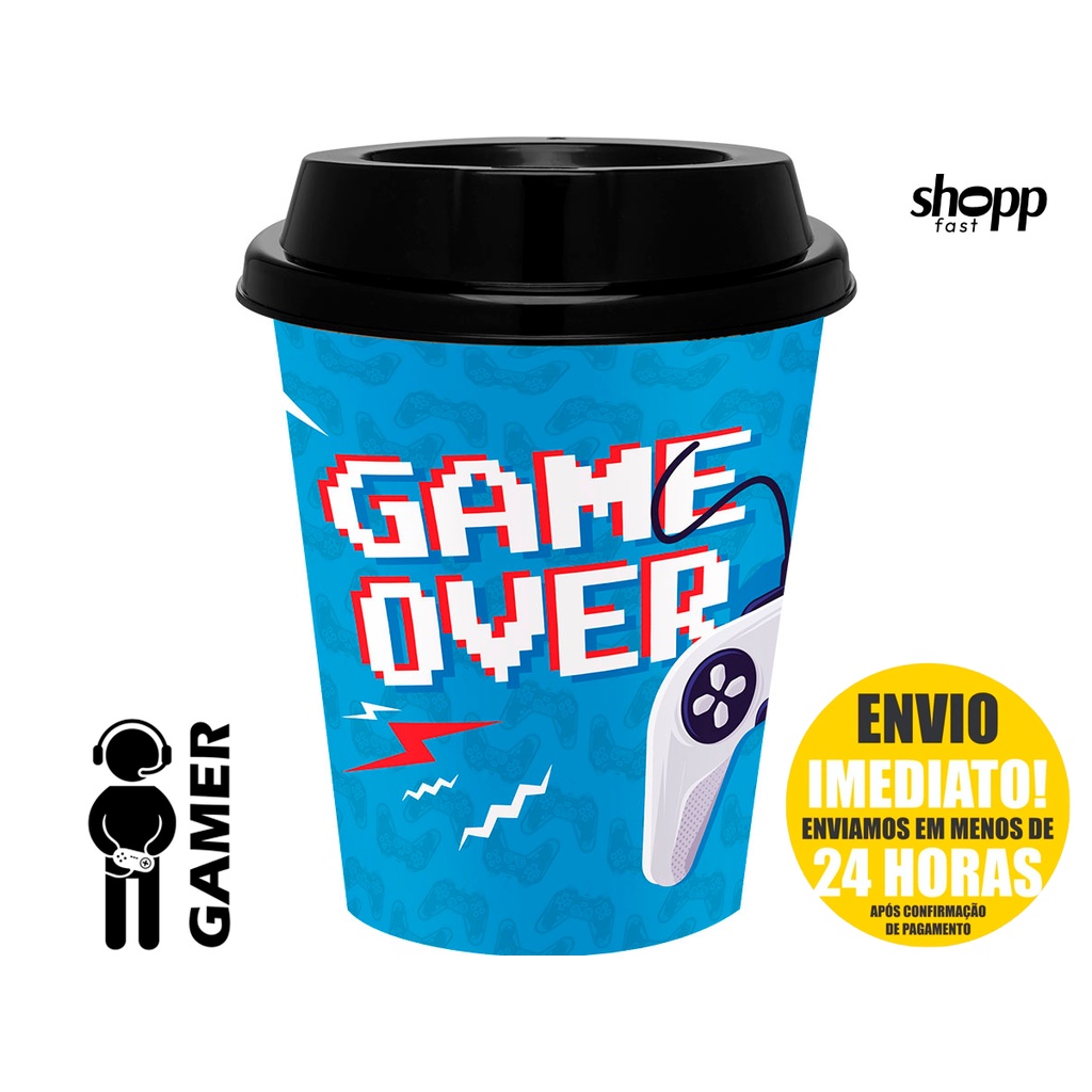 COPO DECORADO GAMER GAME OVER 360ML COM TAMPA PARA BEBIDA | Shopee Brasil