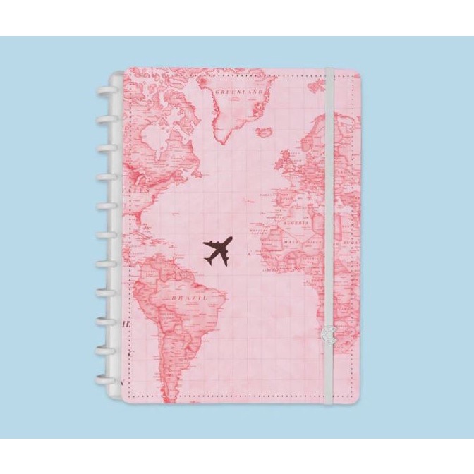 Kit Caderno Inteligente By Gocase Mapa Mundi Rosa Grande + 3 Canetas ...