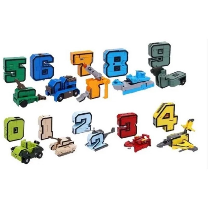 Brinquedo Educativo Transformers Números Veículos Robô kit completo 10 ...