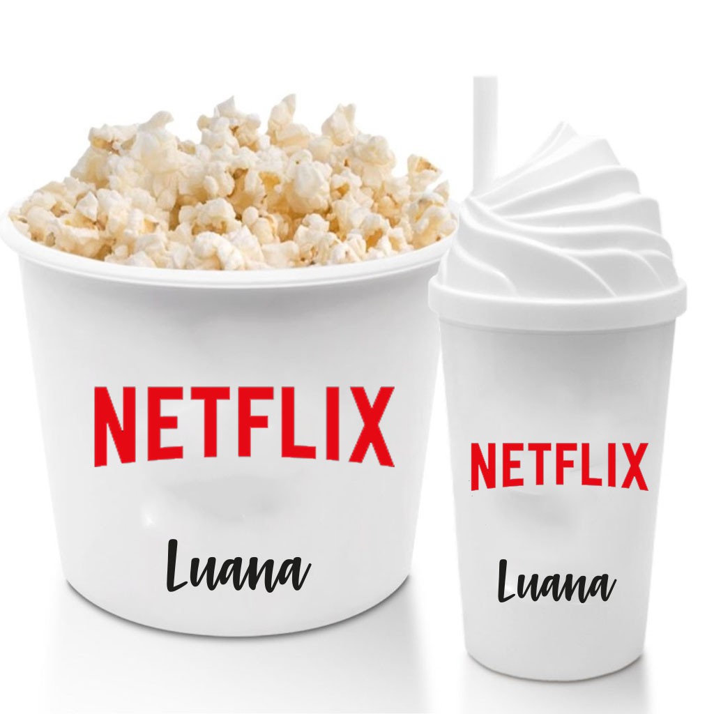 Kit Cinema (Copo Chantilly + Balde de Pipoca NETFLIX com seu nome ...