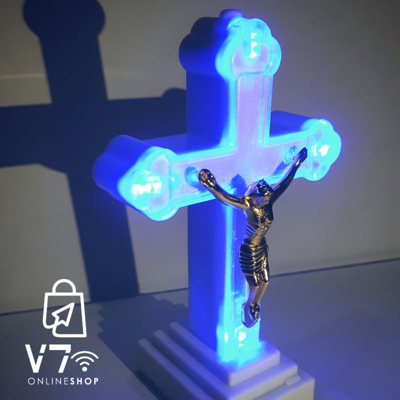 Cruz Jesus Cristo em Led / Base de Luz Azul + Pilha | Shopee Brasil