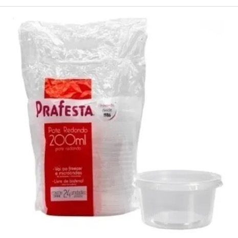 Pote De Plástico 200ml Transparente Redondo Pacote C/24 Unidades Micro E Freezer Ref:2628 ...