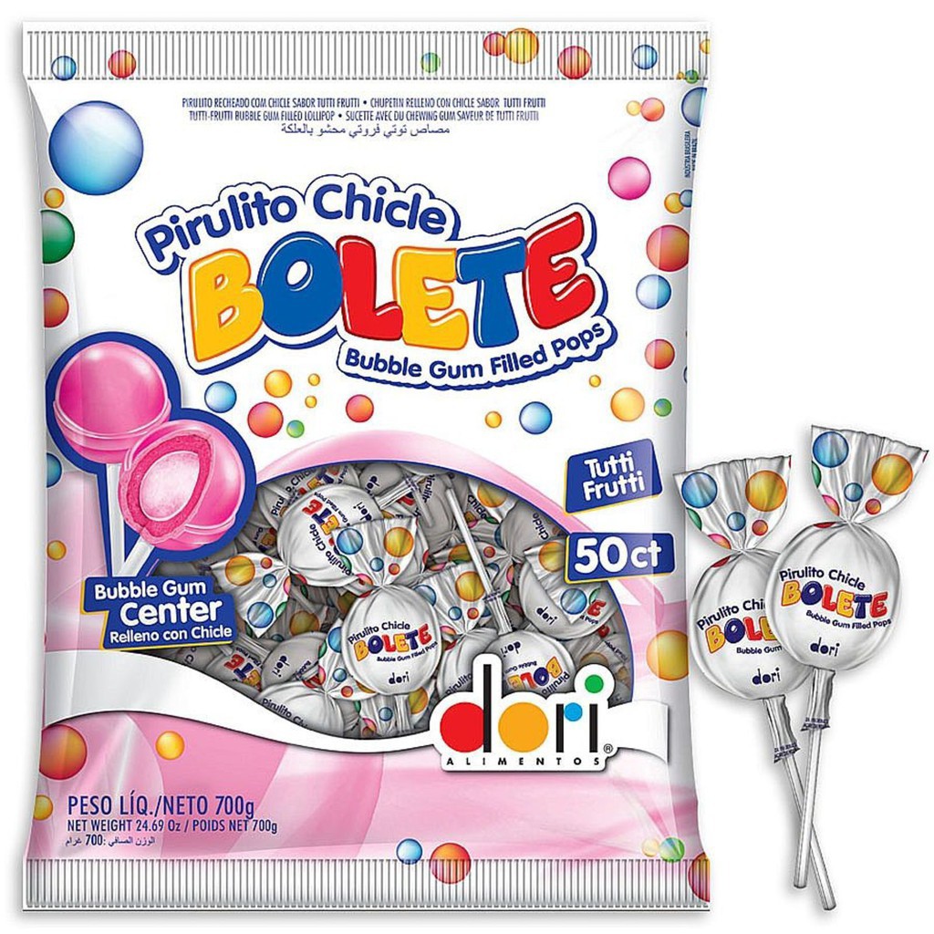 Pirulito Bolete Recheado com Chiclete Tutti-Frutti Pacote Com 50 ...