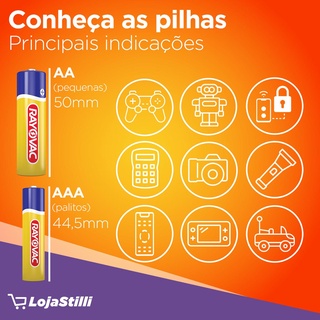 Pilha Zinco AA Rayovac Bateria Carvão 2A Pequena Amarelinha Tubo kit com 48 unidades | Shopee Brasil