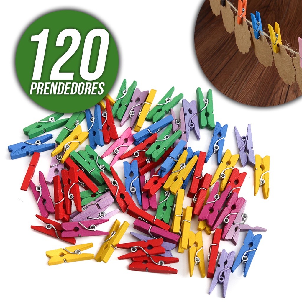 Kit 120 Mini Pregador Prendedor Grampinhos Madeira Natural Colorido ...
