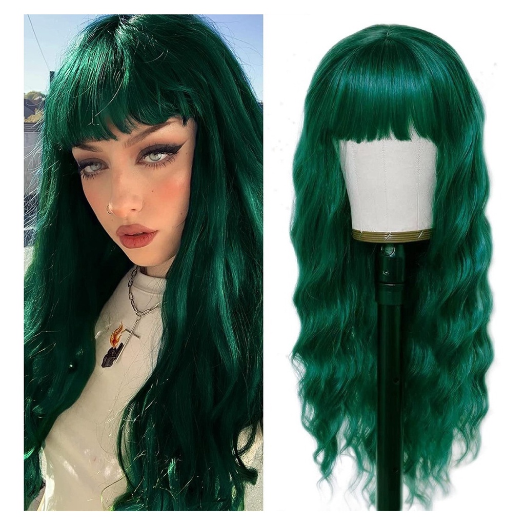 peruca verde ondulada fibra japonesa franja 240 gramas | Shopee Brasil