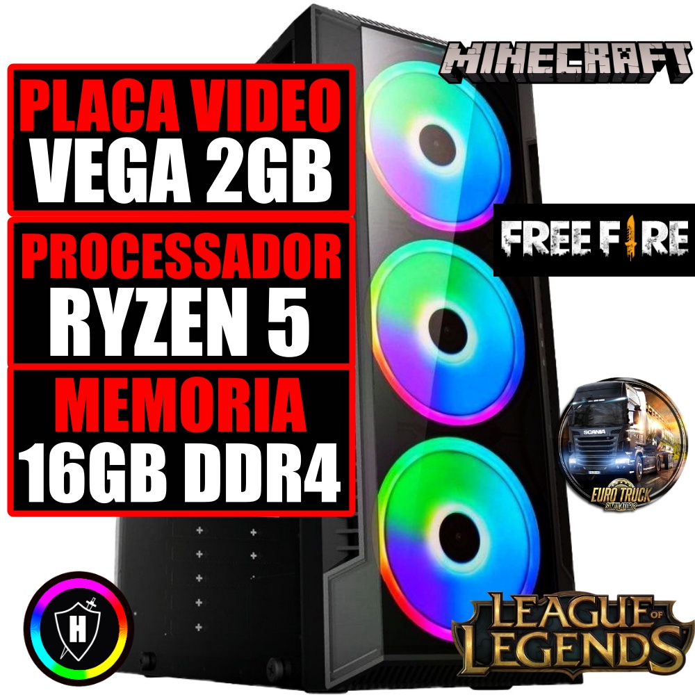 Cpu PC Gamer Computador Barato Completo Ryzen 5 / Placa Video 2GB ...