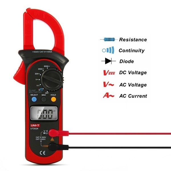 UNI-T UT202A Pinça Amperimétrica 600A DC AC Voltagem Digital Padrão ...