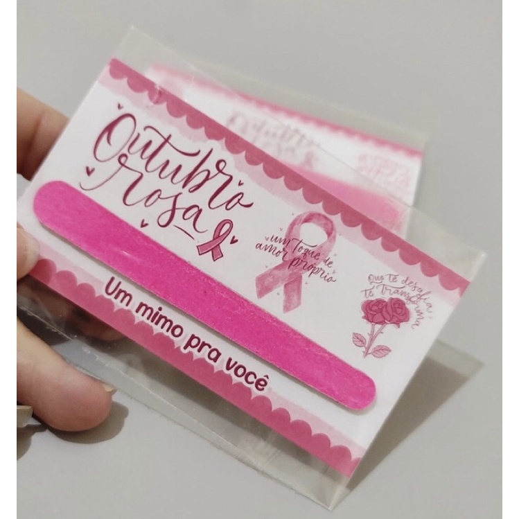 50 Mini lixa de unha com cartão outubro rosa, lembrancinha outubro rosa ...