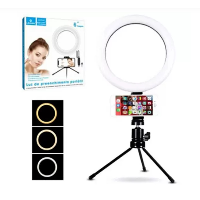 Iluminador Ring Light 6 Polegadas 16cm Tripé Suporte Celular | Shopee Brasil