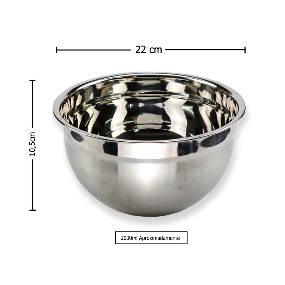 Kit com Bowl de Inox Profissional de 22 cm Polido Tigela | Shopee Brasil
