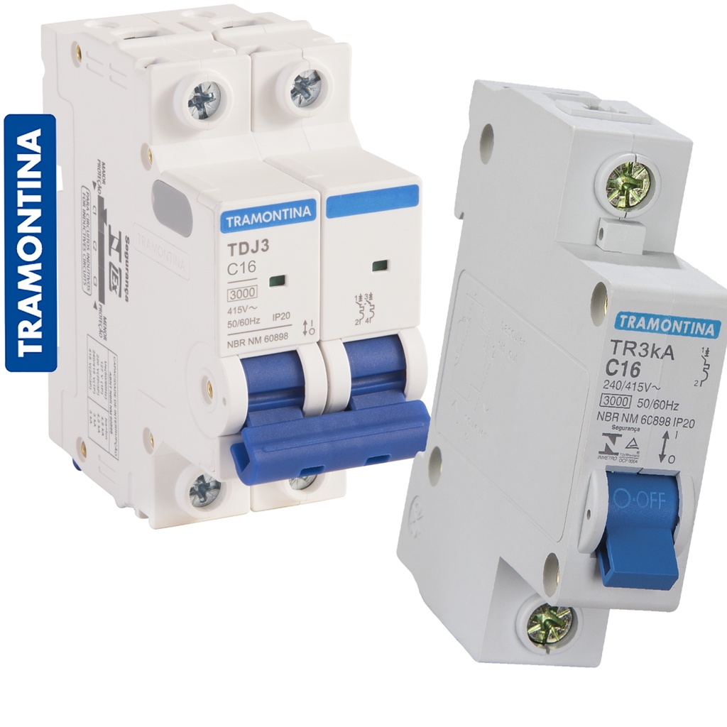 Disjuntor Monopolar Din Bipolar Duplo Tramontina 10A a 70A Curva C Unipolar | Shopee Brasil