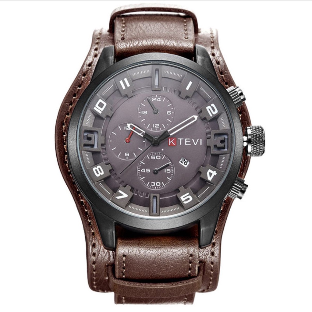 Relogio Masculino Ktevi Couro Bracelete Marrom Original | Shopee Brasil