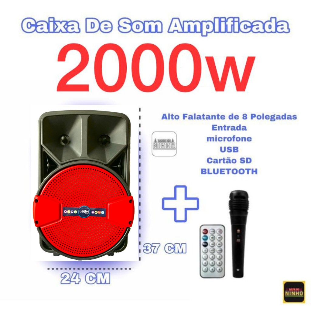 Caixa De Som 2000W (pmpo) 200 RMS Amplificada USB Bluetooth entrada ...