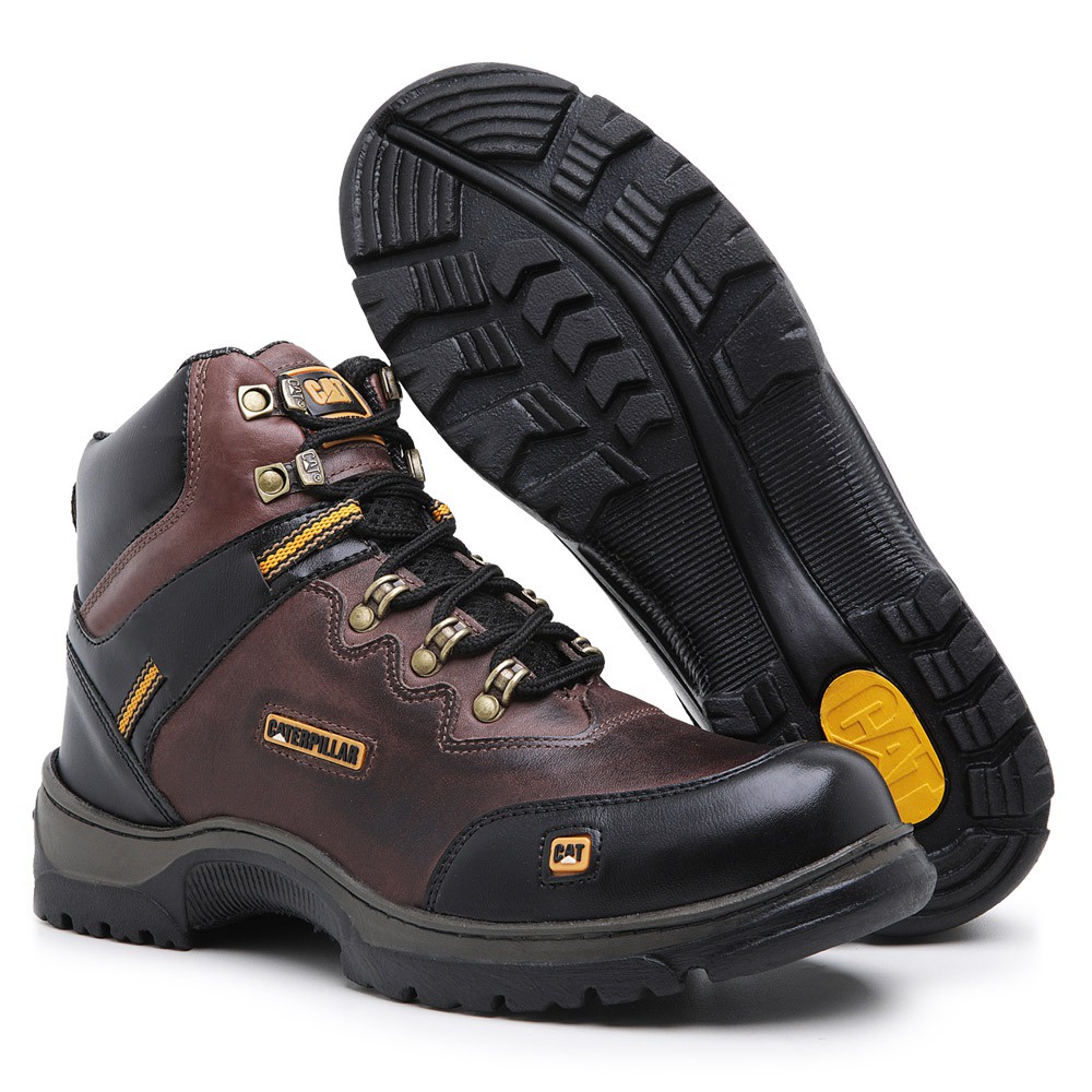 Bota Botina Coturno Cat Caterpillar Masculina Couro Legítimo Cano Médio ...