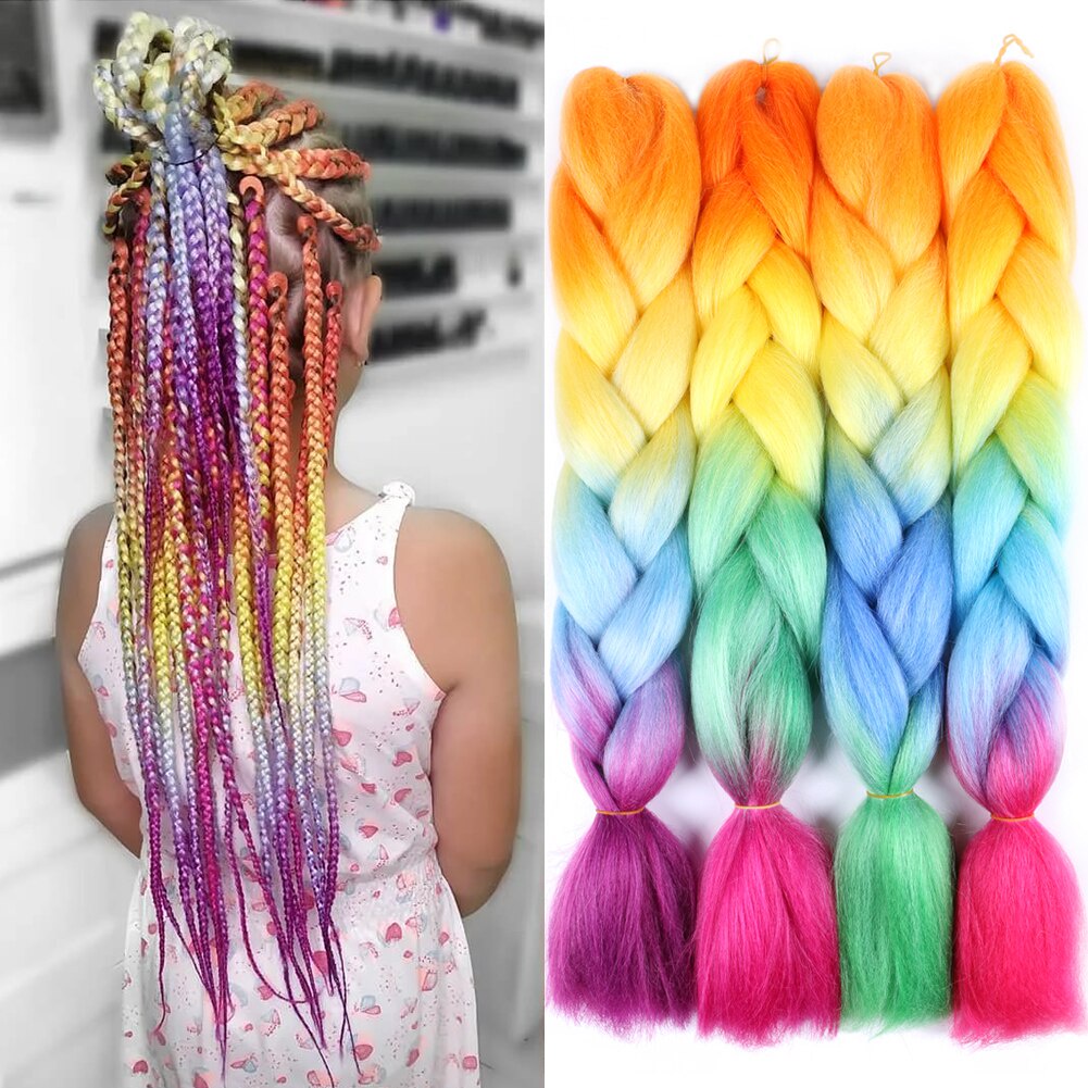 Rainbow Braiding Hair 24 Inch Braids For Braiding Twist Box Braids Hair Extensions | Shopee Brasil