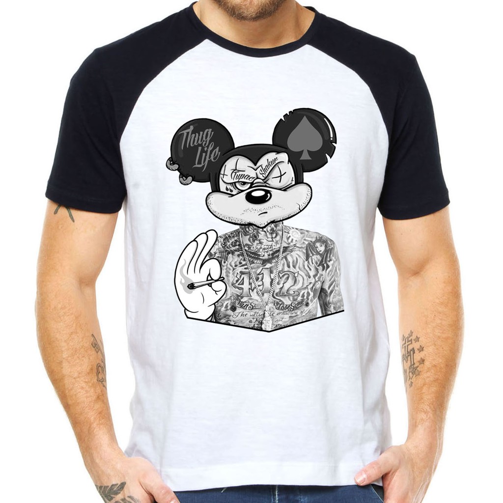 Camiseta mickey mouse thug life gangster tattoo camisa disney hip hop ...