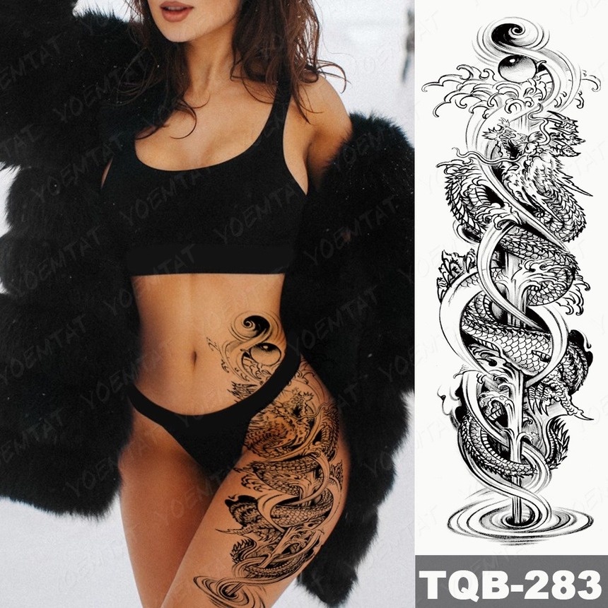 Grande Quedas Dragão Tatuagem Da Luva Do Braço Completo À Prova Dágua