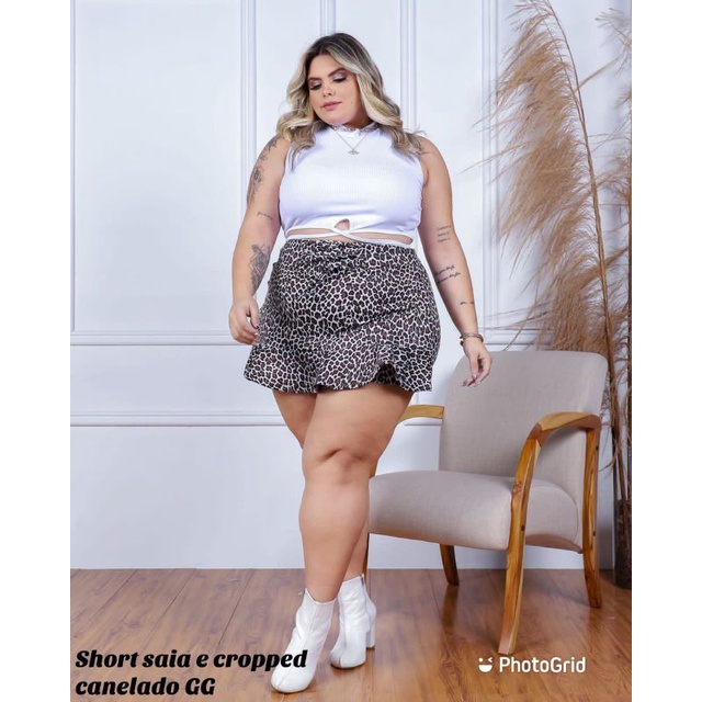 Conjunto Luxo Shortsaia Sued E Cropped Malha Canelada Plus Size | Shopee Brasil