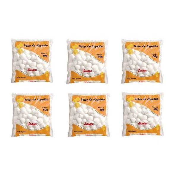 Kit 6 pacotes de Algodao Branco Bolas 50 gramas cada pacote Algodão ...