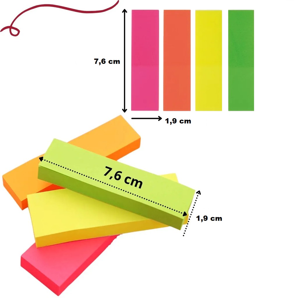 Kit 400 Folhas Post-It Postite 1,9 cm x 7,6 cm Cores Laranja, Amarelo ...