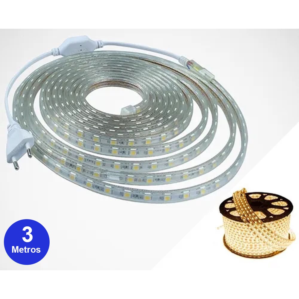 Kit Mangueira Chata Led Branco Quente 3Mt+ Plug Conector Fonte | Shopee ...