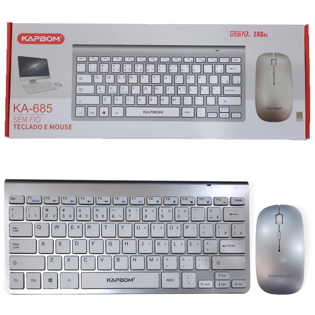 kit teclado e mouse Sem fio wireless Kapbom Usb 10m 2.4ghz ka685 ka-685 ... kit teclado e mouse Sem fio wireless Kapbom Usb 10m 2.4ghz ka685 ka-685 ...