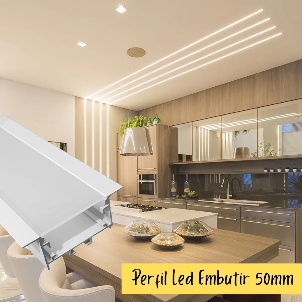 Perfil para fita Led embutir 5cm Branco 1M com garras para gesso ...