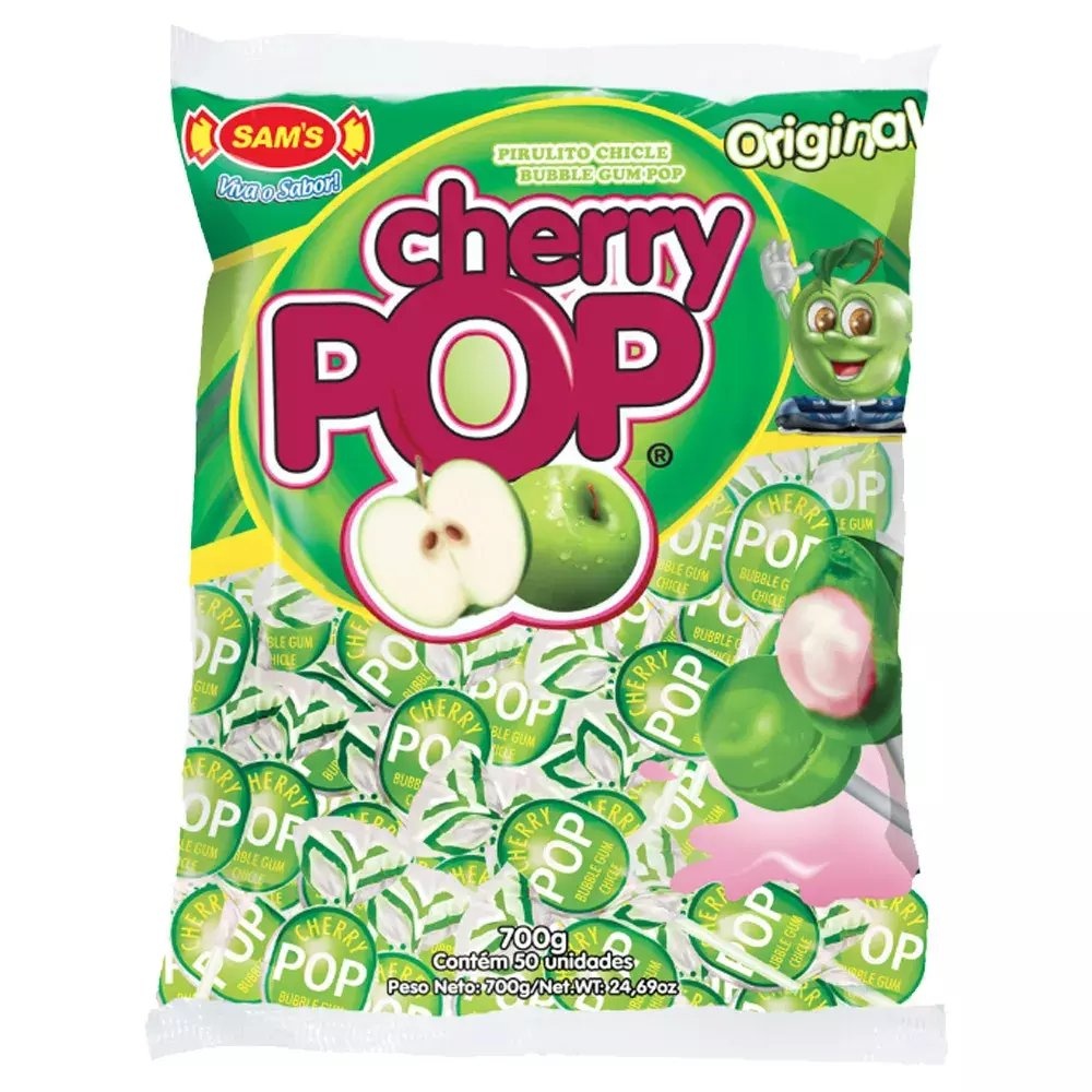 Pirulito Cherry Pop Maçã Verde Chiclete c/50 - Sams | Shopee Brasil
