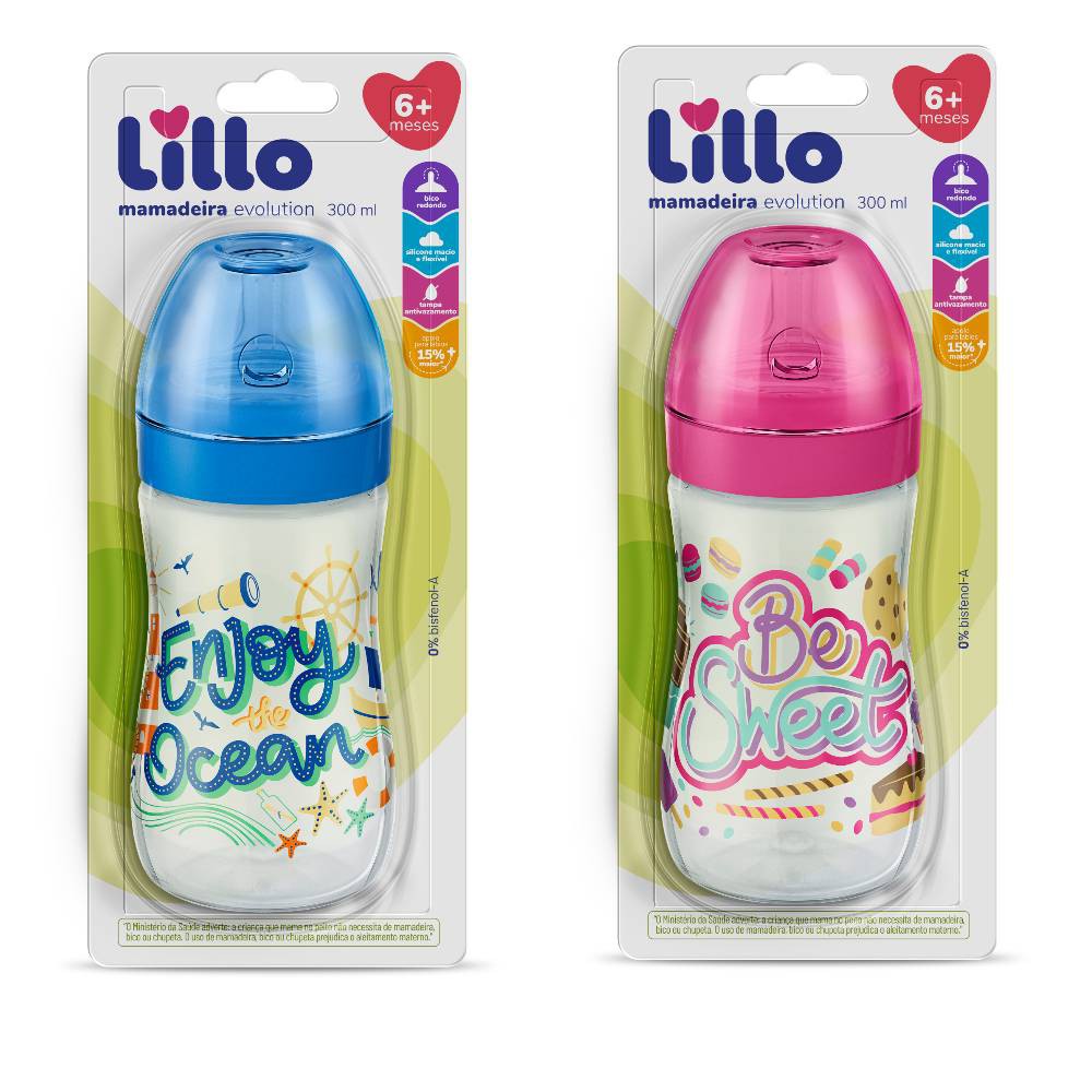 Mamadeira Super Evolution Divertida Bico Redondo em Silicone +6 Meses Da Lillo 300 ml cód 62832/ ...