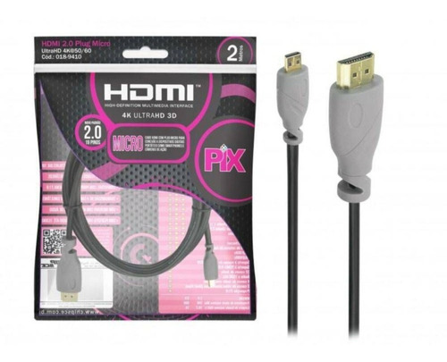 Cabo Micro Hdmi X Hdmi 2.0 Ultra Hd 4k 3d Hdr 19p 2 Metros | Shopee Brasil