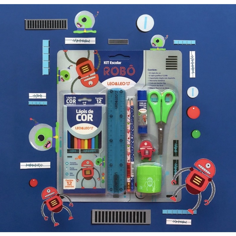 kit escolar personalizado infantil tema Robô volta as aulas com 19 ...