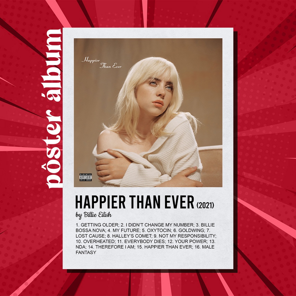 Álbum Pôster Happier Than Ever Billie Eilish Shopee Brasil