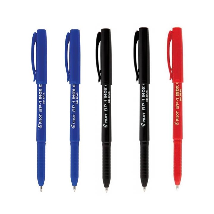 Caneta Esferográfica BP-1 Inox 1.0mm Pilot - Kit 5 Unidades (2 Azuis, 2 pretas e 1 vermelha ...