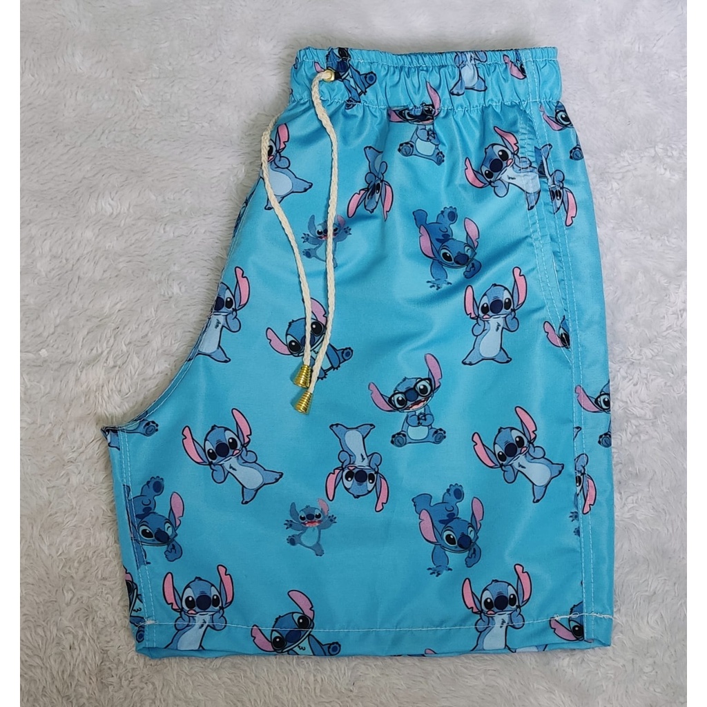 Short Moda Verao Masculino Stitch Azul Ou Rosa Tactel. | Shopee Brasil