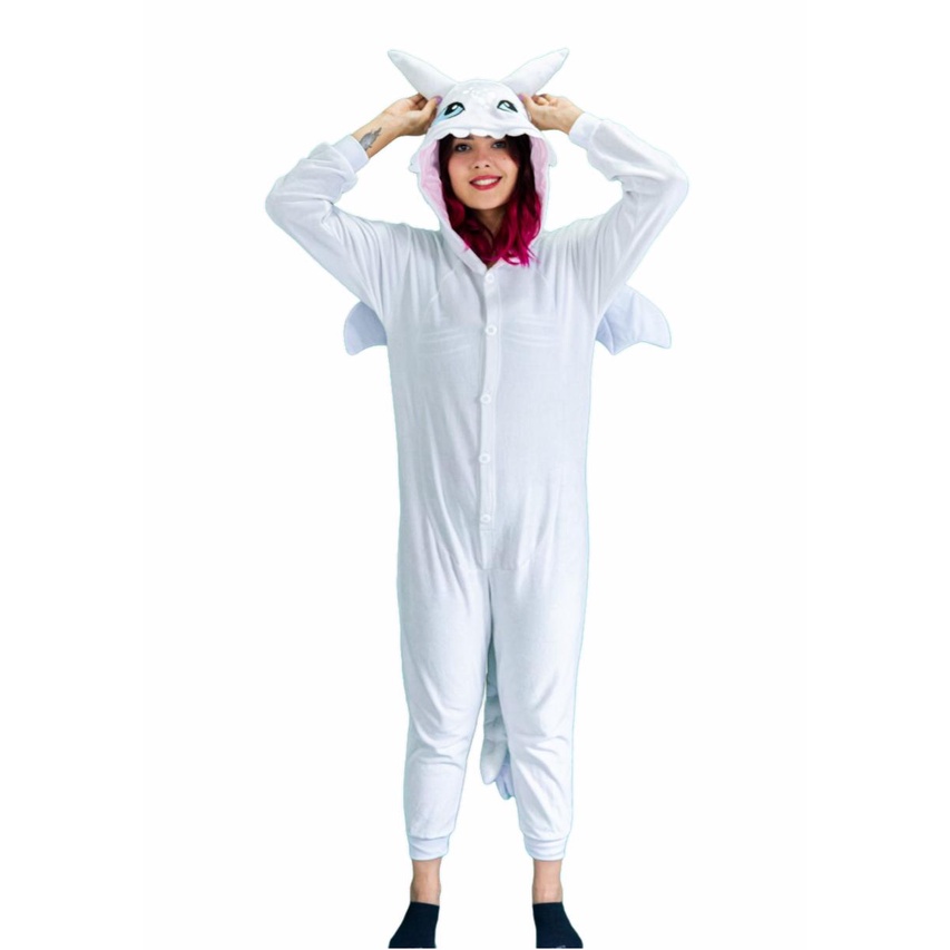 DRAGÃO FÚRIA DA LUZ BRANCO PIJAMA FANTASIA KIGURUMI MACACÃO ROUPA FESTA ...