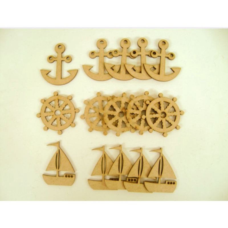 kit 15 apliques mar barco âncora leme Timão em MDF cru 6 cm altura ...